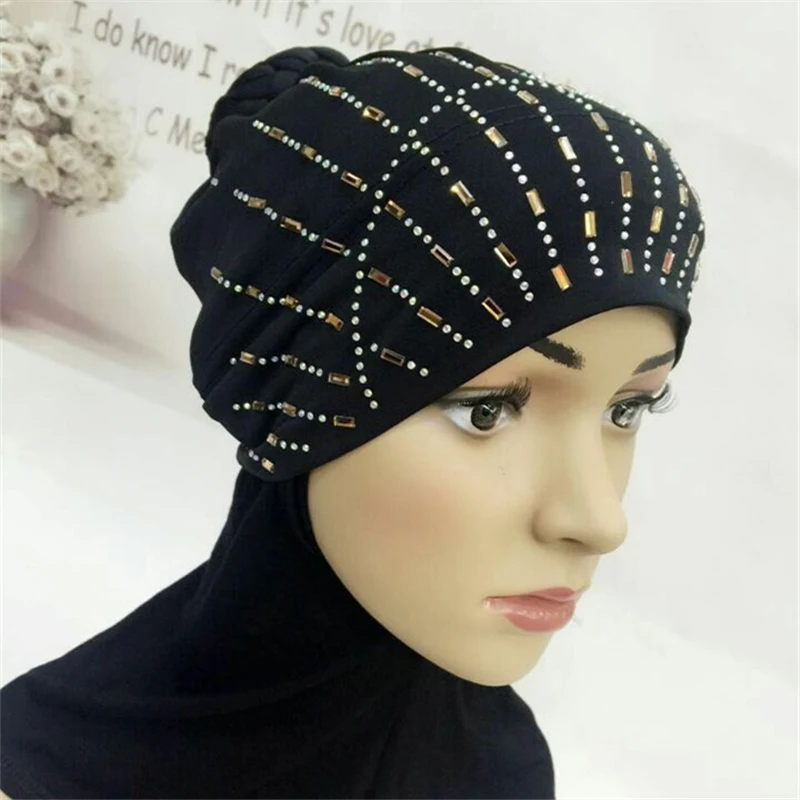 Fashion-Women-Lady-Rhinestone-Muslim-Caps-Hijab-Islamic-Underscarf-Hats ...