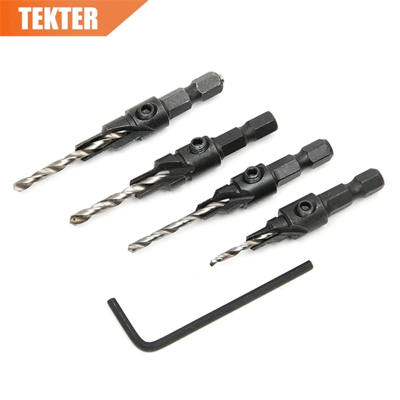 TEKTER 4pcs/set 6 12 Countersink Drill Bit Set Quick Change Hex Shank ... TEKTER 4pcs/set 6 12 Countersink Drill Bit Set Quick Change Hex Shank ...