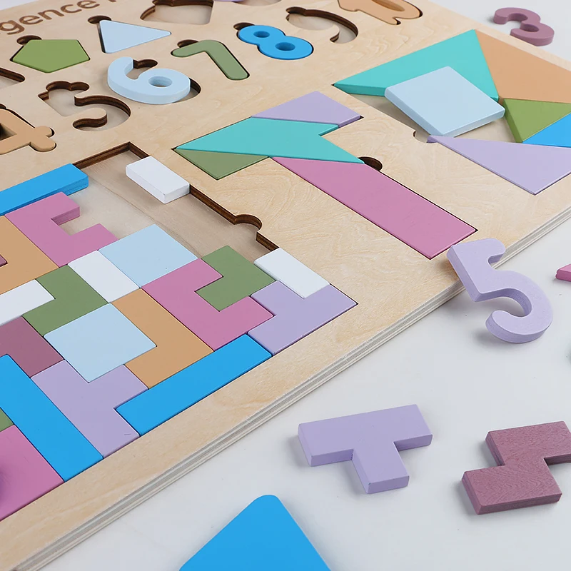 Wooden Toys Brain Training Wooden Tangram Jigsaw Board Puzzle Toys ...