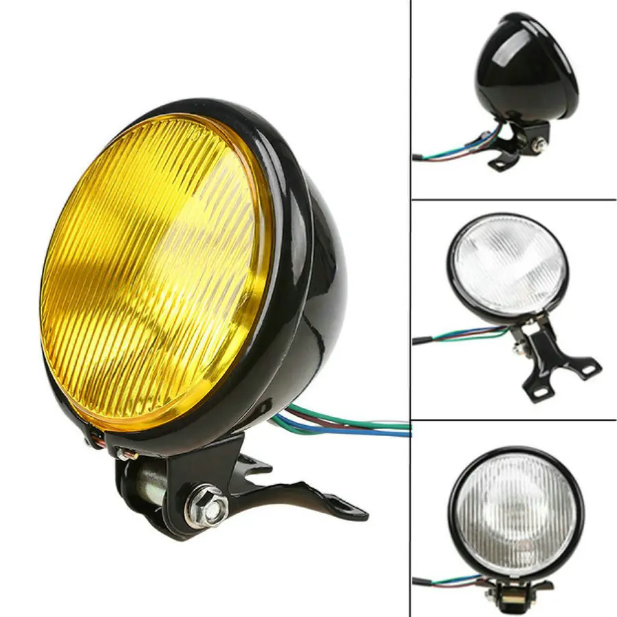 Black Metal Shell Cafe Racer Light Chrome Black Motorcycle Headlight ...