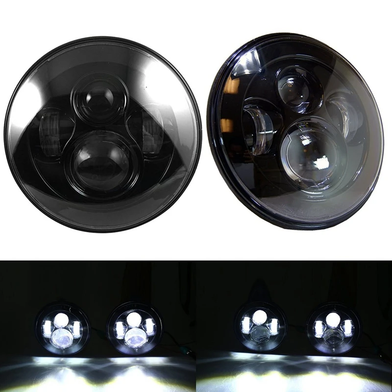 2 Pcs Black 7' Round Headlight lamps Led h4 Headlights 7" 7 inch Led ...