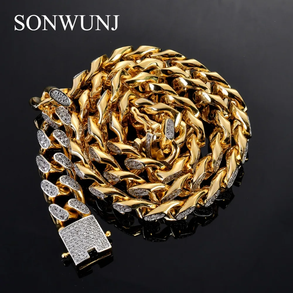 14mm width 18inch 22inch Real Iced out Men Bling bling Copper Cuban ...