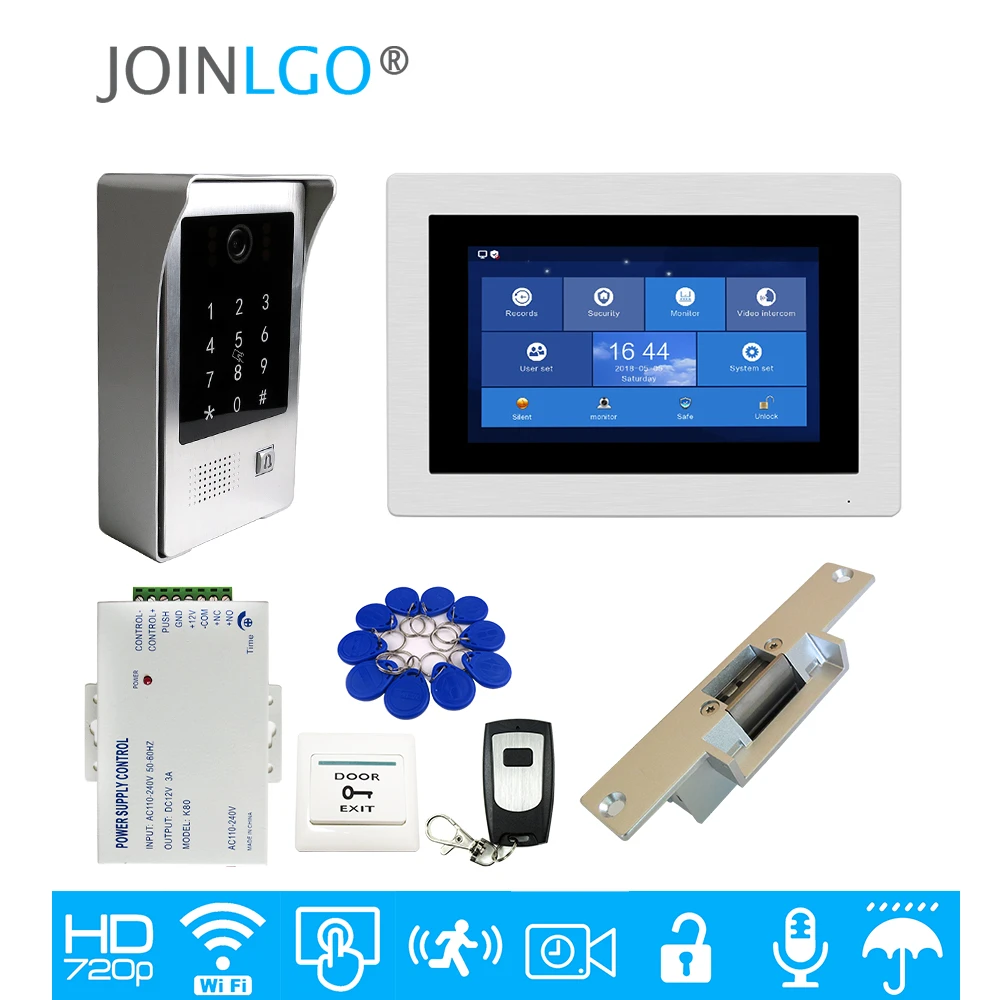 WIFI 7" Touch Screen Code Keypad Video Intercom DoorPhone Record Kit ...