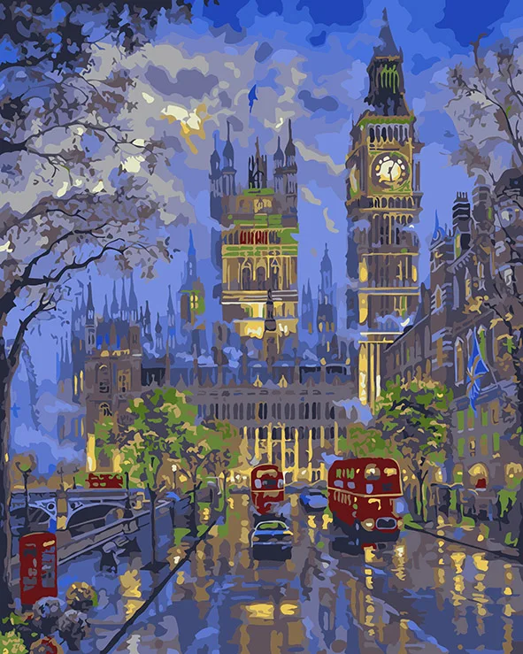London night view landscape painting for drawing by numbers digital ...