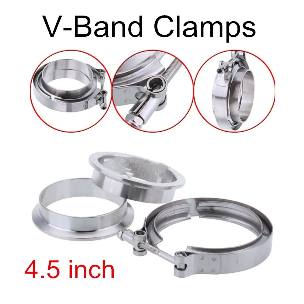 4.5" inch V Band Kit Heavy Duty Clamp Flange Set for Turbo Exhaust ...