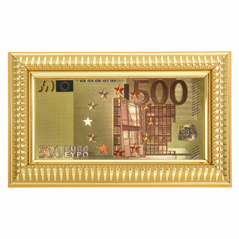 Modern picture of banknote 500 euro in golden frame unique gift ...