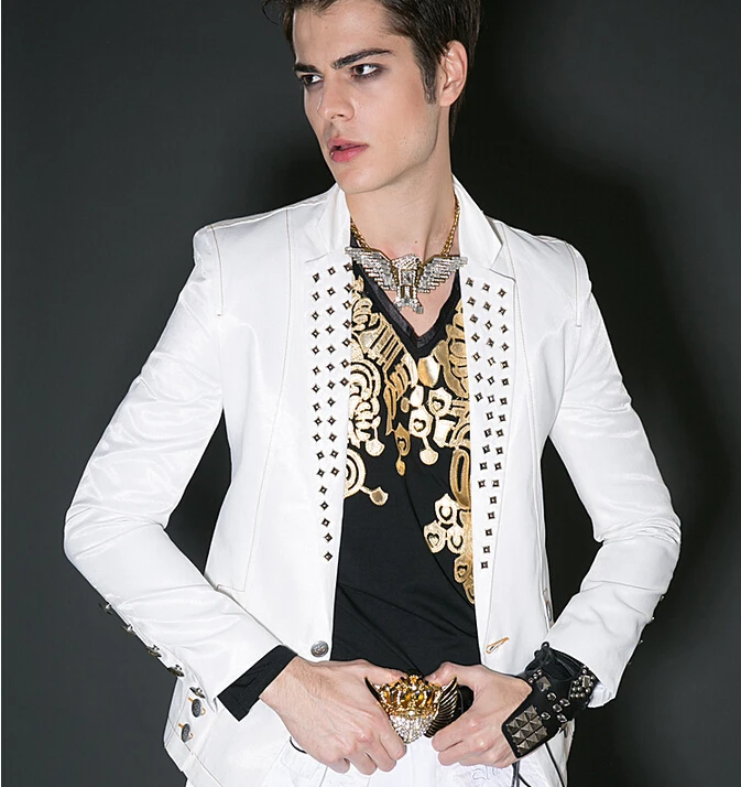 2015 Men New Arrival Fashion casual male singer DJ show jacket ds ...