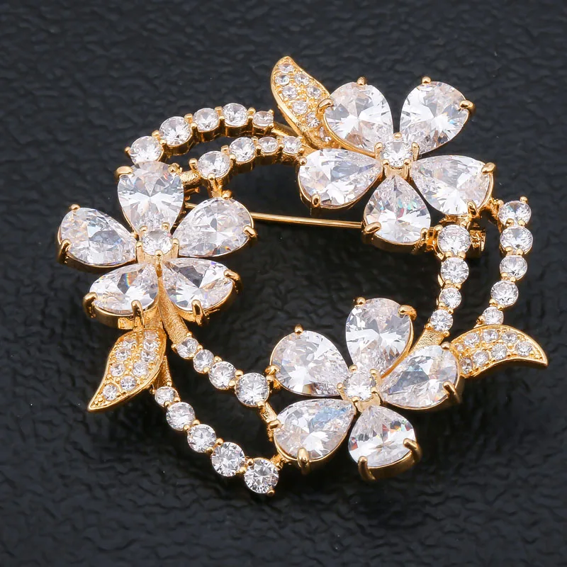 Creative pattern Cubic zirconia brooches for women High Quality Plant ...