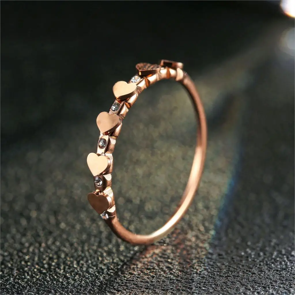 Stainless Steel Cute Rings Titanium Bohemian Crystals Heart Girl ...