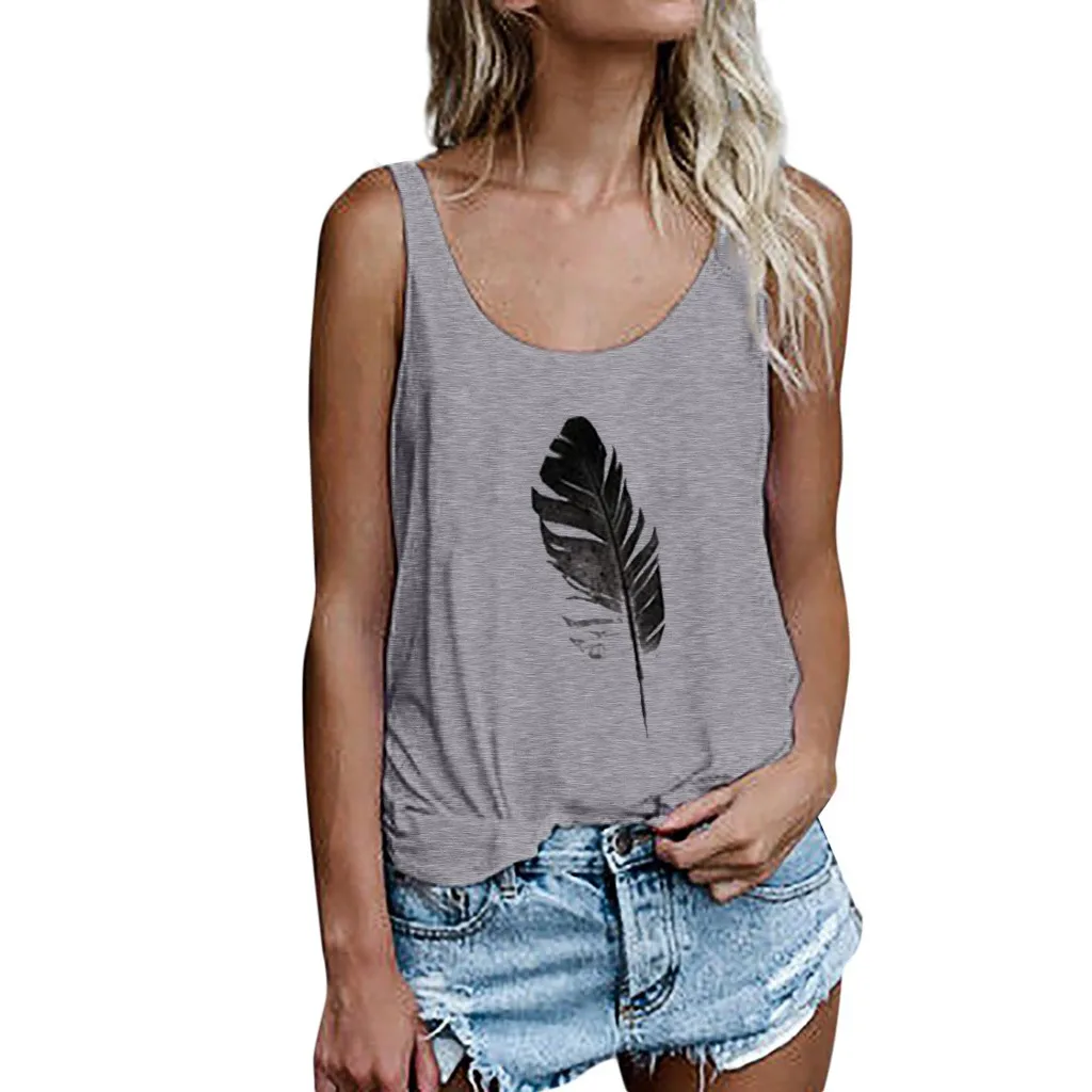 Cotton tank tops women leaf Print Vest fashion Sleeveless streetwear ...