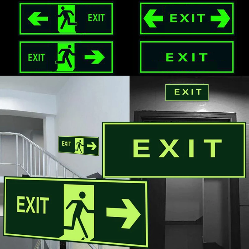 10 Pieces Self-adhesive Glow In Dark Sticker For Exit Sign Walls Safety ...