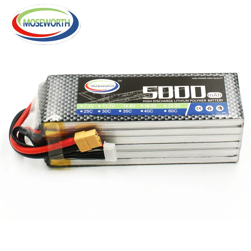 Batería LiPo 6S RC 22,2 v 5000mAh 25C, baterías de polímero de litio 22,2 V para Dron RC, avión ...