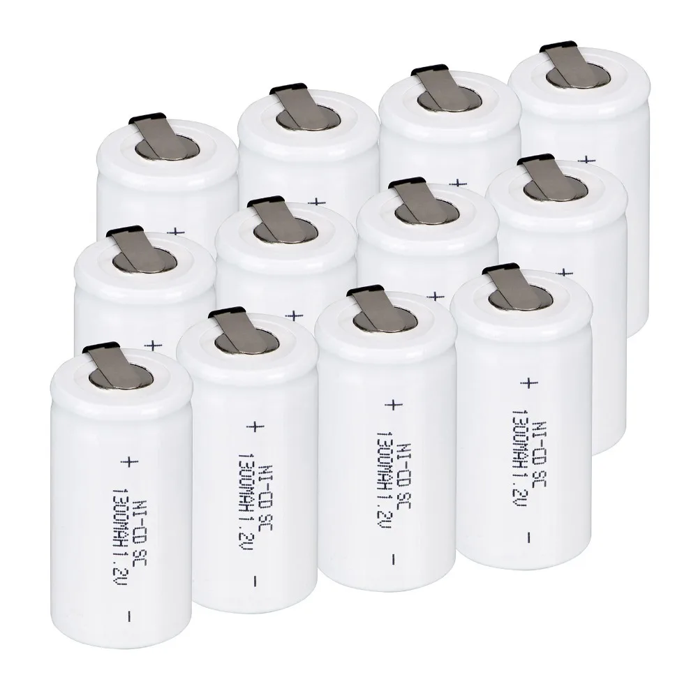 12x Nicd 1.2v 1300mah Rechargeable Battery Sub C Sc Ni-cd Ni Cd 1.2v Batteries With Tap - White ...