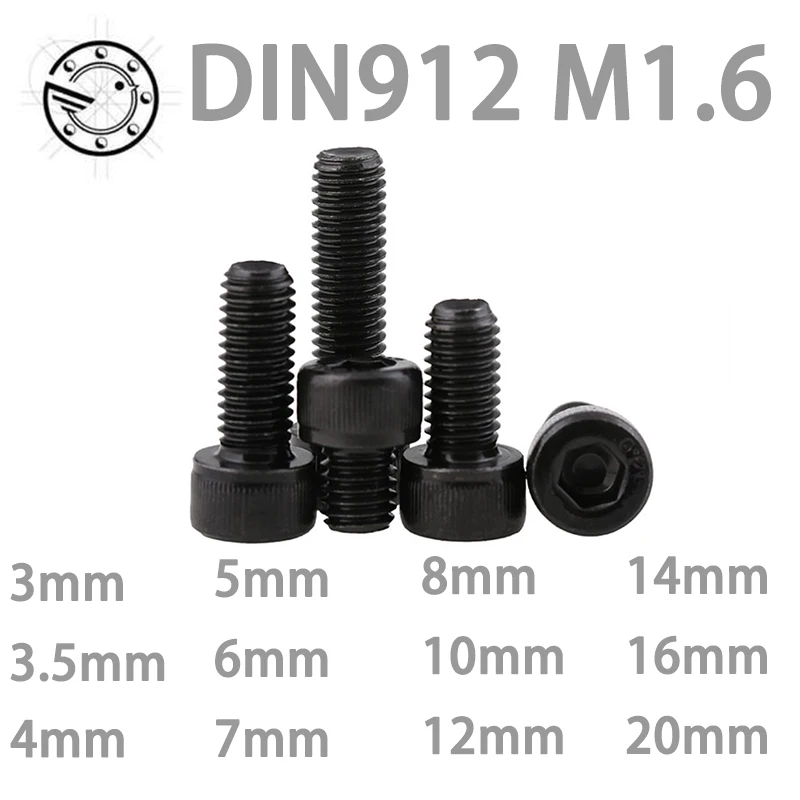 Metric Thread M1.6 DIN912 Black Alloy Steel Hex Socket Head Cap Screw ...