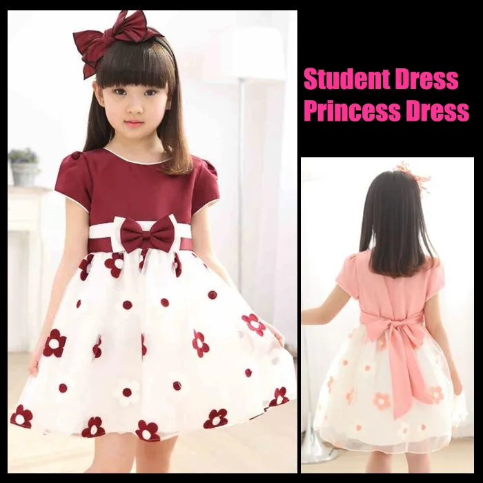 Primary School Girls Students Knee Length O Neck Dress,Medium Big ...