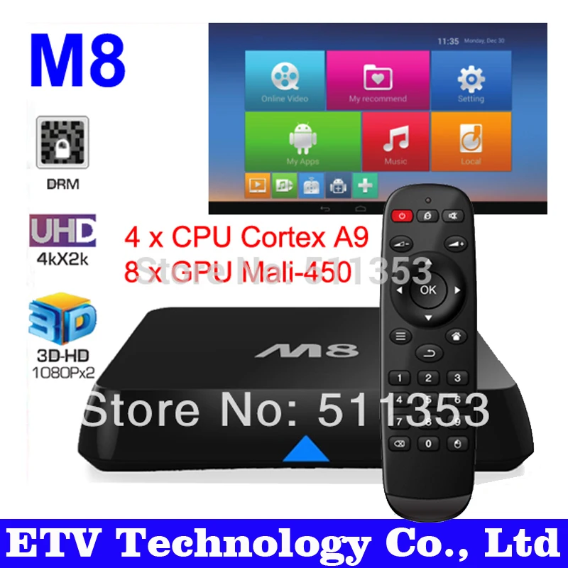 M8 Android TV Box Quad Core Amlogic S802 2G/8G GPU Mali450 4K XBMC ...