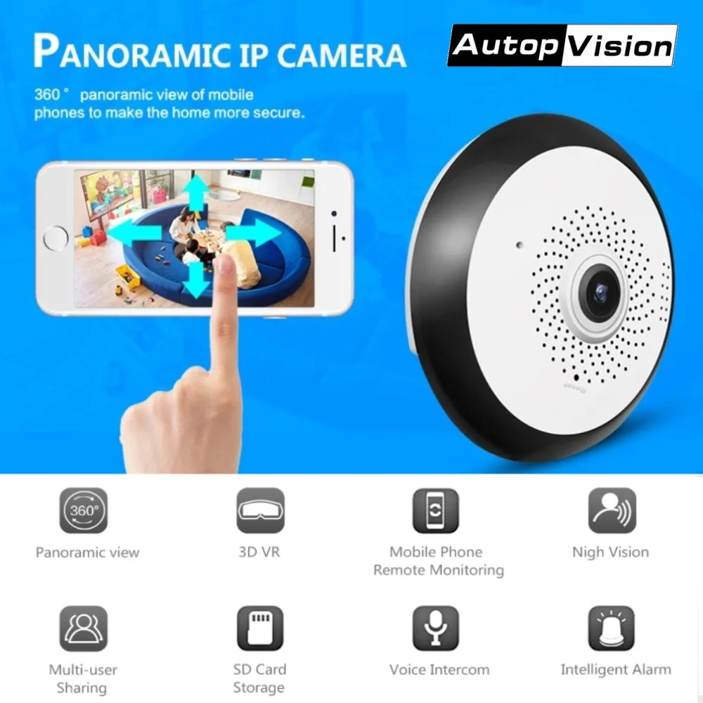 1080P HD IP Camera Fisheye Panorama IR Night Vision HD Wifi Camera 360 ...