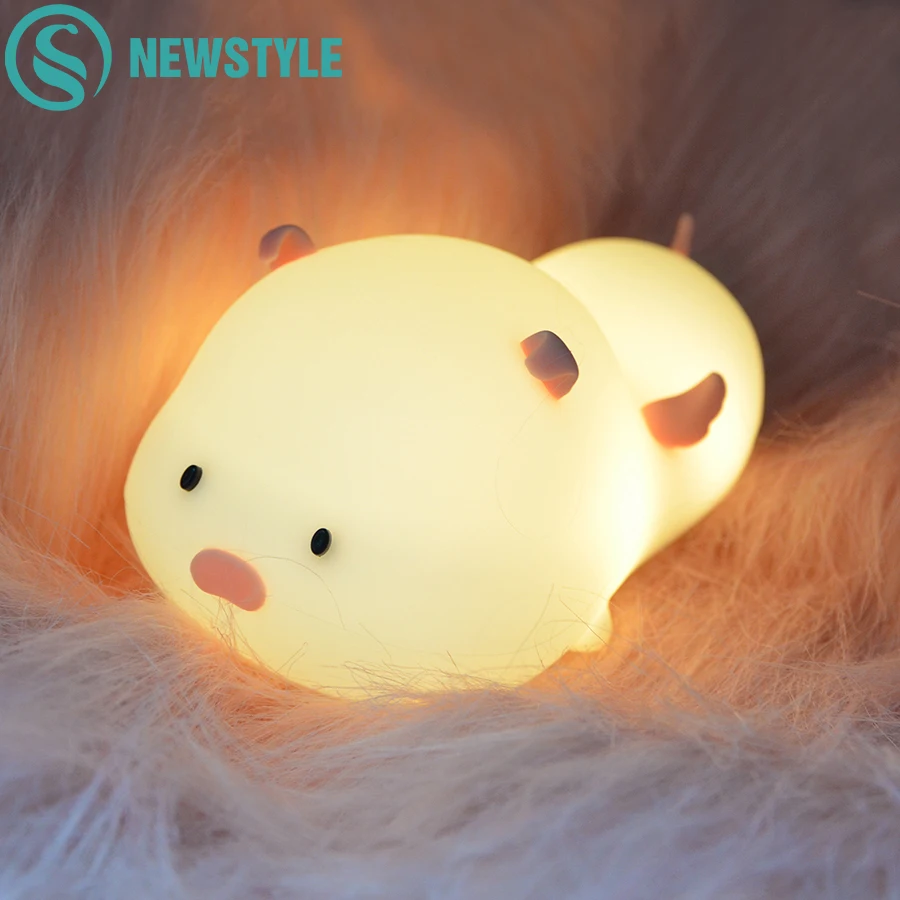 Colorful Led Cartoon Silicone Pig Night Light Timming Usb Rechargeable ...