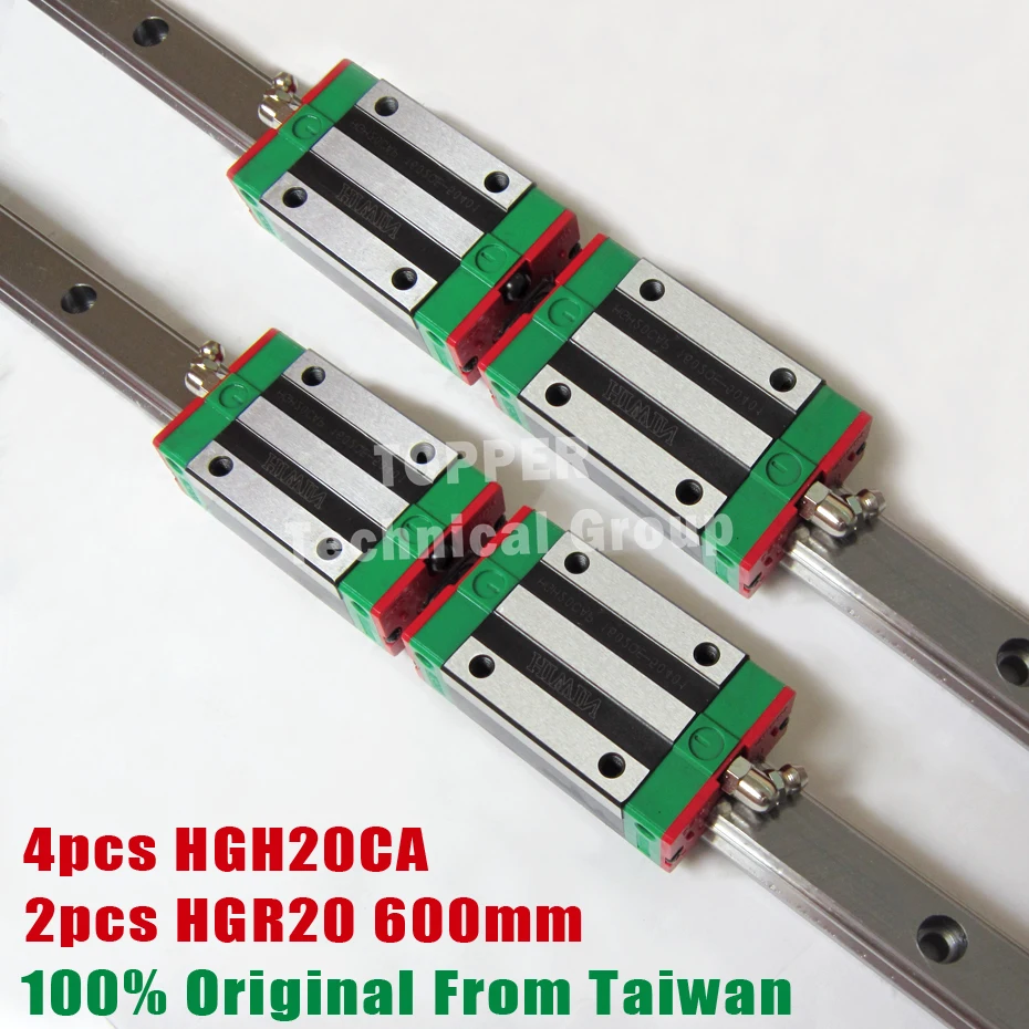 Hiwin trilho de guia linear cnc, 20mm, hgh20, 2 peças, 600mm, hgr20 com ...