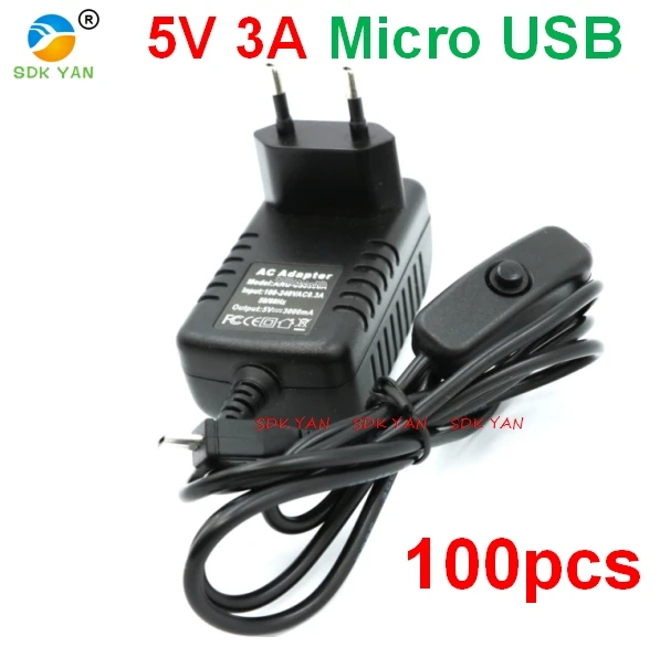 100 Pcs 5v 3a Raspberry Pi 3 Power Supply Switch Button Micro Usb Power ...