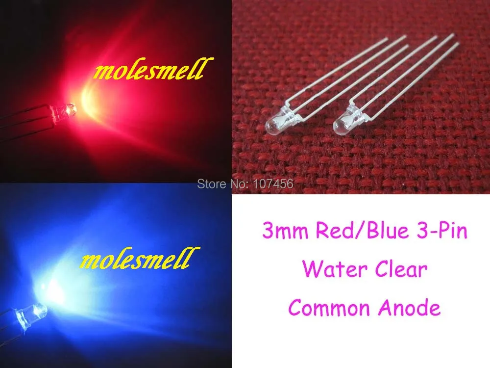 Free-shipping-50pcs-3mm-Dual-Bi-Color-Red-Blue-Bright-3-Pin-Led-Common ...