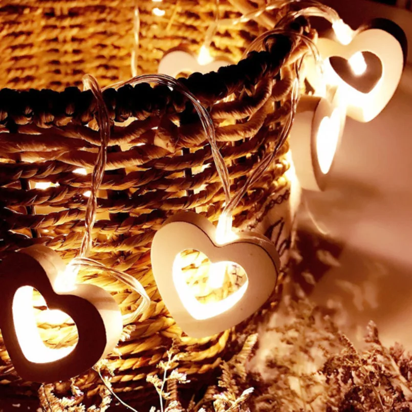 Lighting Strings 2M 10Leds Wooden Heart LED String Lights Romantic ...