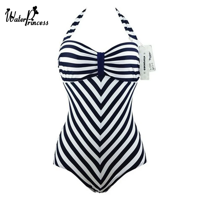 Water Princess One Piece Swimsuit Thong Sexy Monokini Print Striped