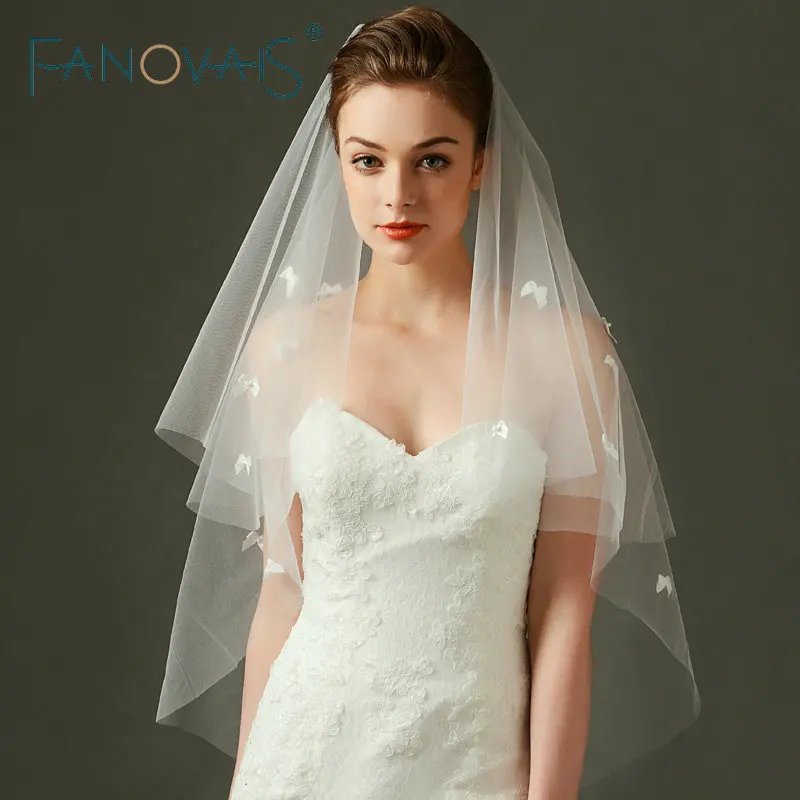 Short Bridal Veils Two Layers Elegant Wedding Veils With Little Bows ...
