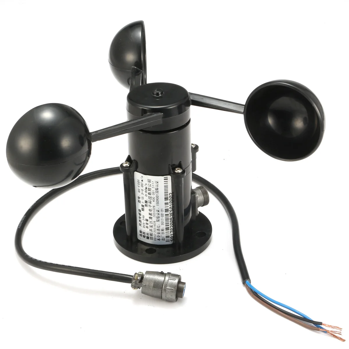 7~24v Wind Speed Sensor Anemometer Three Cups Aluminium Alloyed Pulse Signal Output Electronic