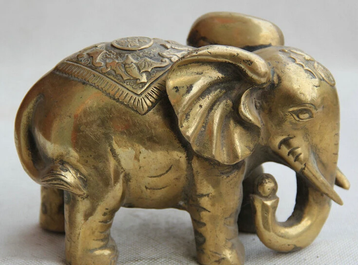 Free shipping 289@g++7" Chinese Folk Brass Auspicious Fu Elephant ...