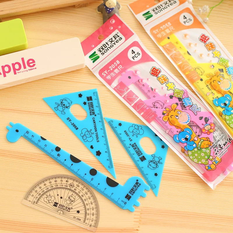 1set (4pcs) Korean creative stationery children's cartoon ruler Student ...