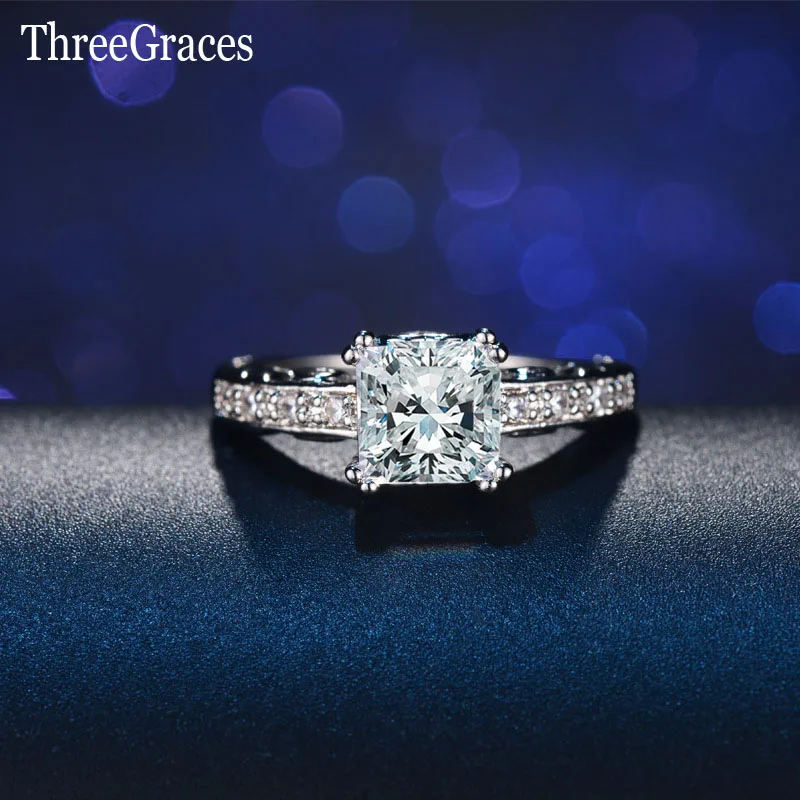 Threegraces Exquisite Square Cut Wedding Engagement Rings For Women ...