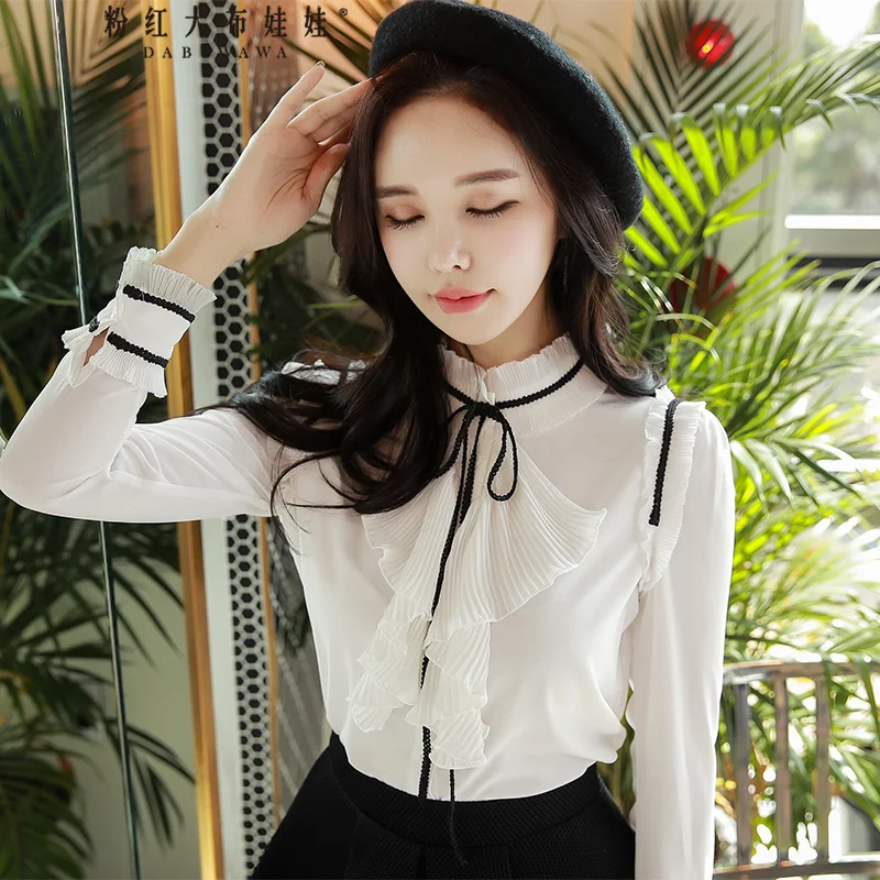 Original 2018 Brand Spring And Autumn White Ruffled Collar Long Sleeve