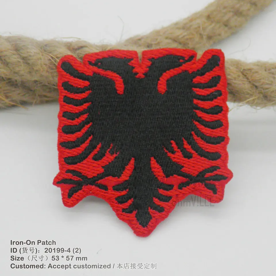 New Albania Flag 3D Iron On Parches For Clothing Handmade Full Embroidery Appliqued Bordados Eco ...