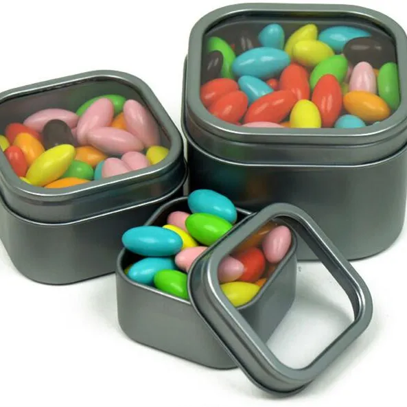 Caja de metal cuadrada para dulces, caja de lata de color rojo, azul ...