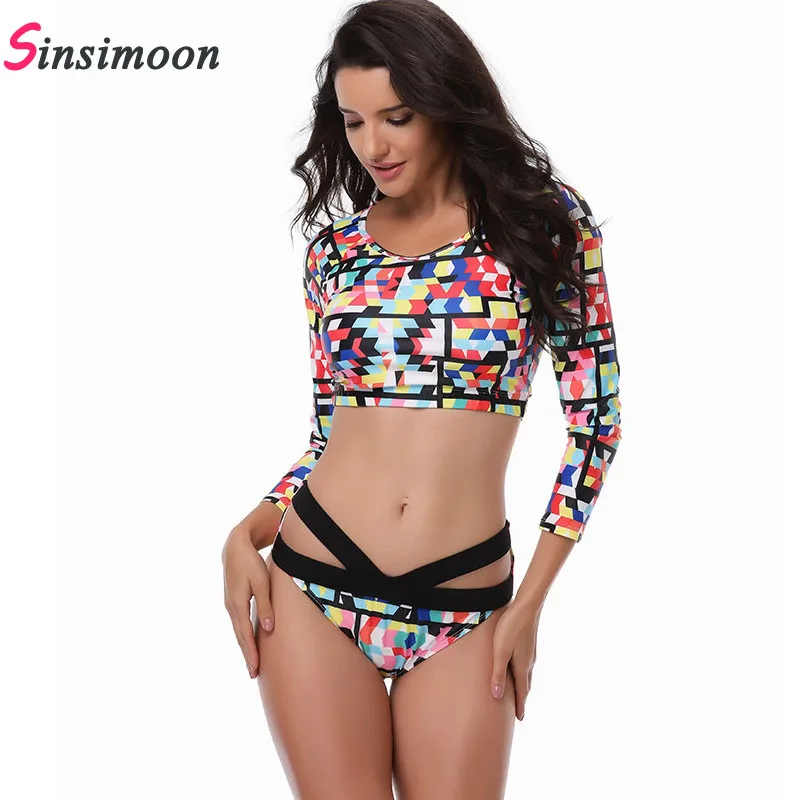 Sexy Long Sleeve Swimwear Plus Size Women Bikini Low Waist Black