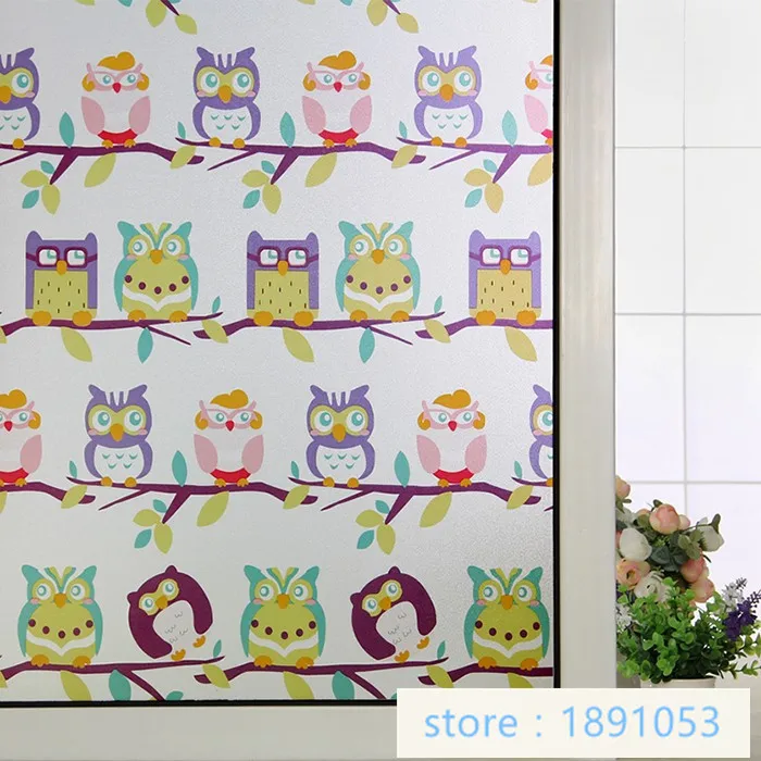 45x100cmPVC cartoon owl frosted glass film bathroom balcony living room ...