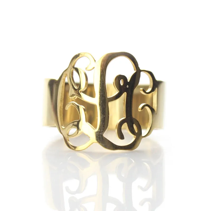Cut Out Monogram 3 Initial Ring Gold Color Hand Cut Script Monogrammed ...