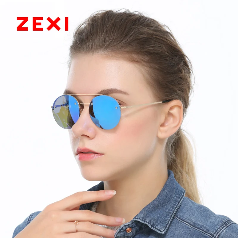ZEXI Rimless Women Polarized Sunglasses Small Round Sun Glasses John ...