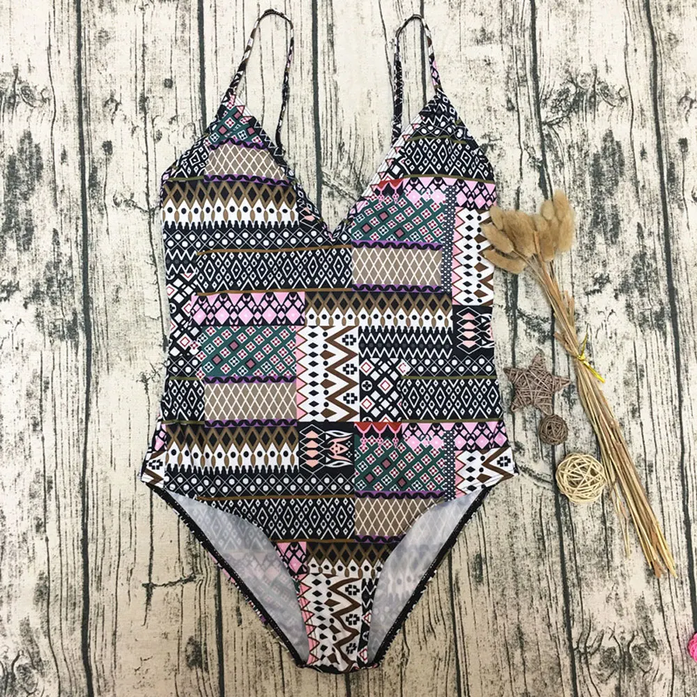 Buy Midou Retro Print Swimsuit One Piece V Nack Bikini