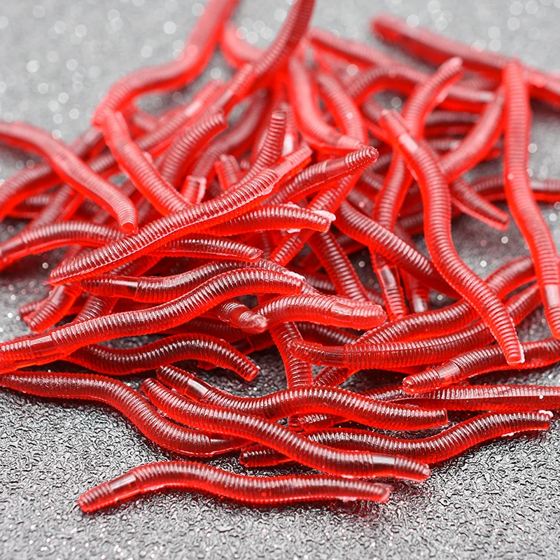 100pcs Artificial Fishing Baits Soft Lure Red Earthworm Trout Fake ...