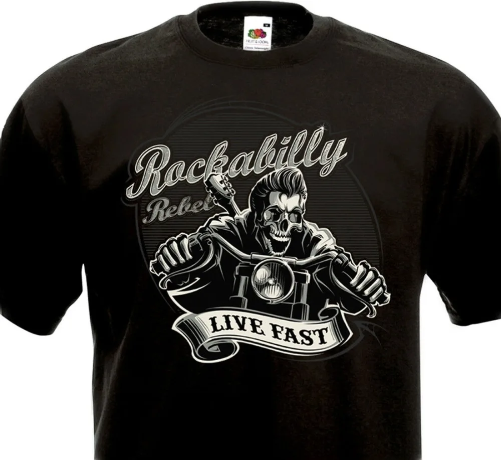 Rockabilly-Rebel-Live-Fast-Biker-Rock-N-Roll-Skull-Guitare-Rockers ...
