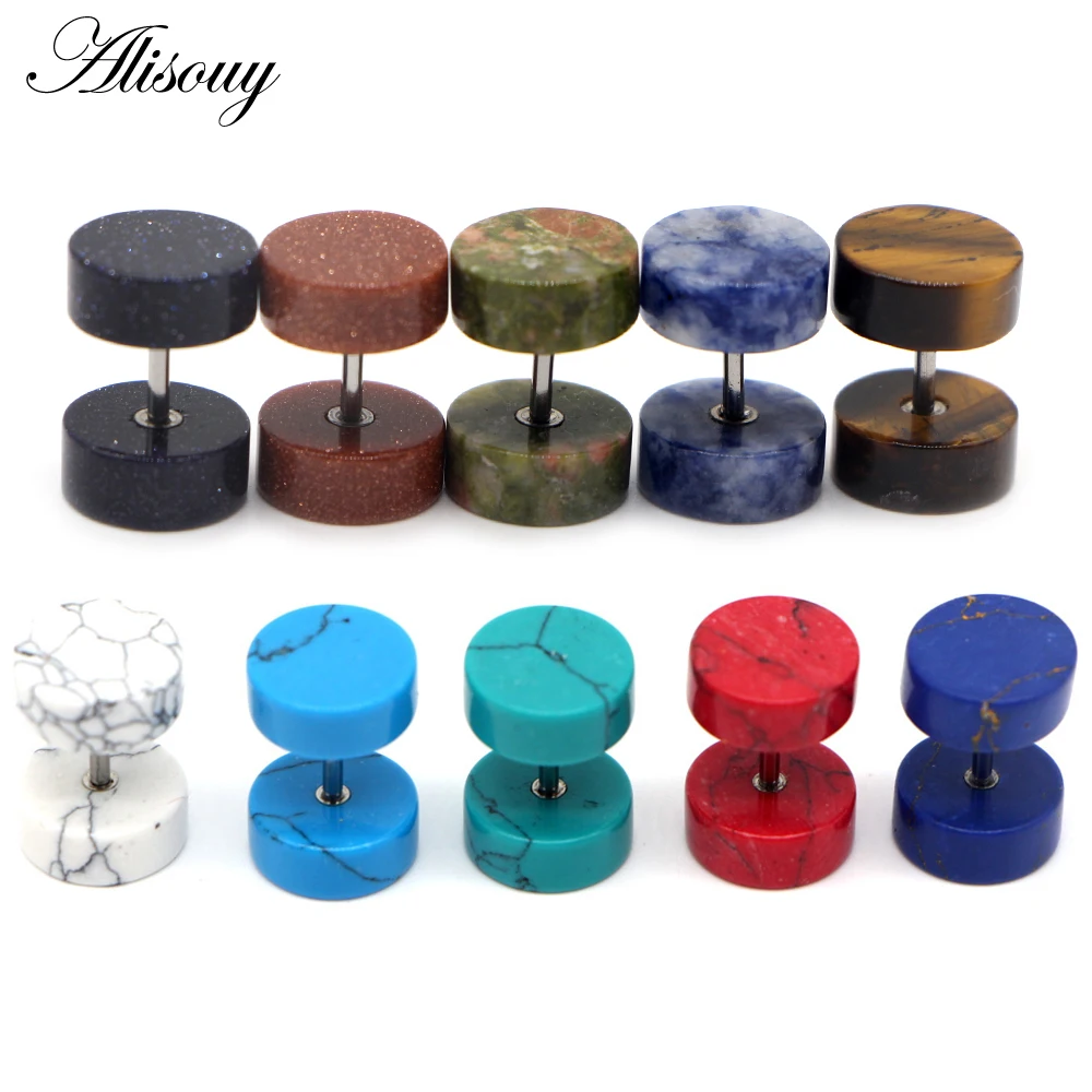 Alisouy 2pcs Women Men Natural Stone Tunnels Earring Barbell Tragus ...