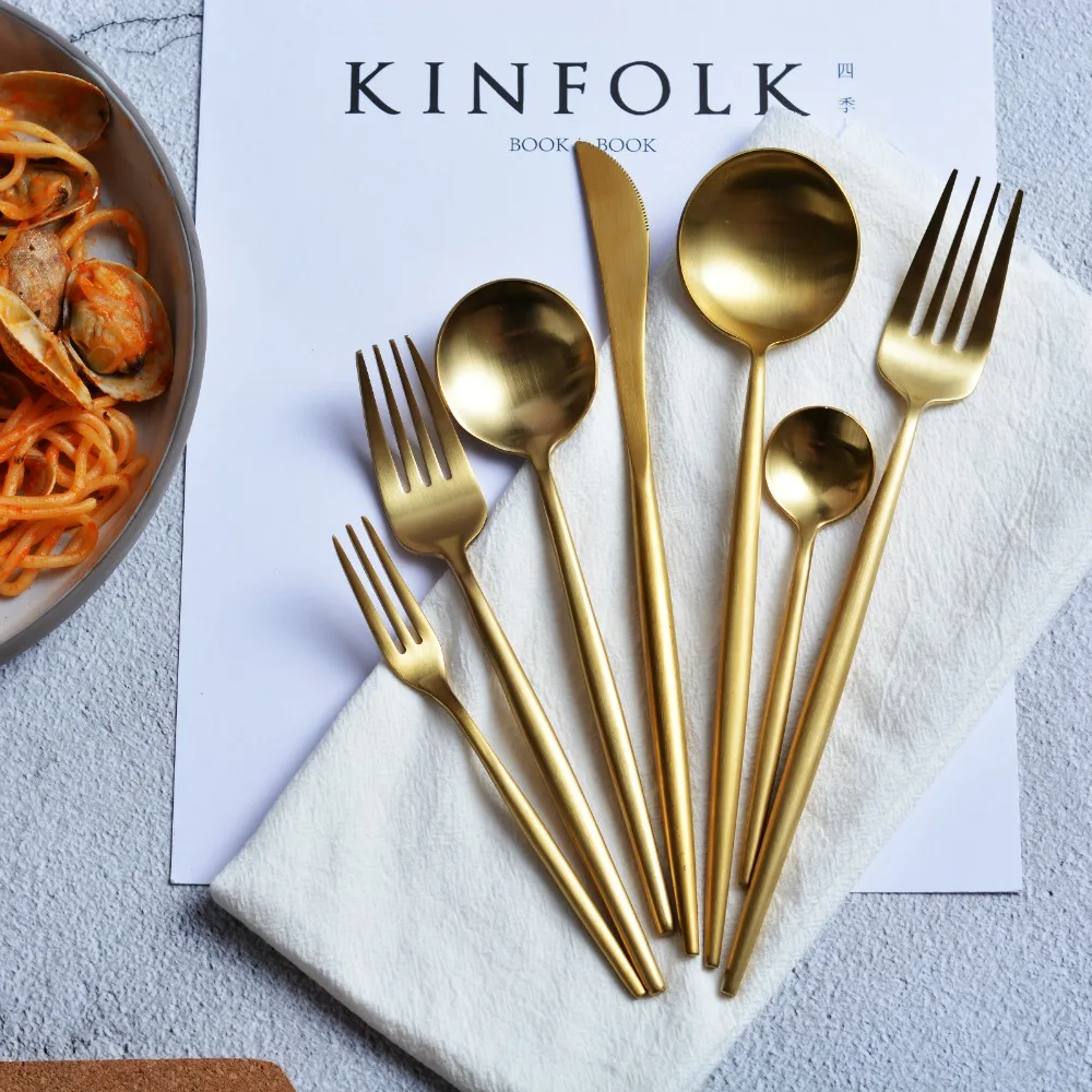 4pcs-Gold-Dinner-Knife-Fork-Cutlery-18-10-Stainless-Steel-Frost ...