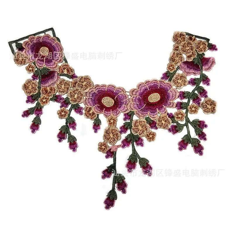 1pc Embroidery Dark Red Rose Flower Lace Collar Fabric,DIY Handmade ...