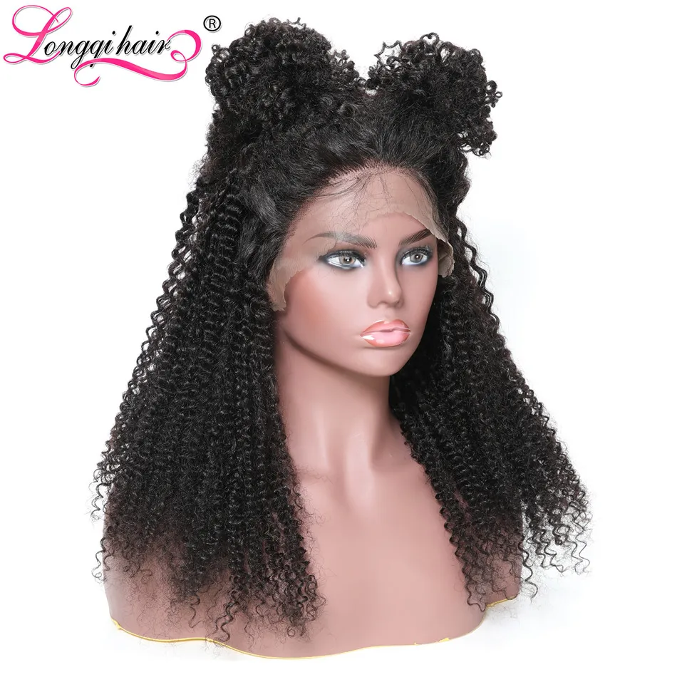Longqi Mongolian Afro Kinky Curly Wig Natural Black 13x6 Deep Part Lace