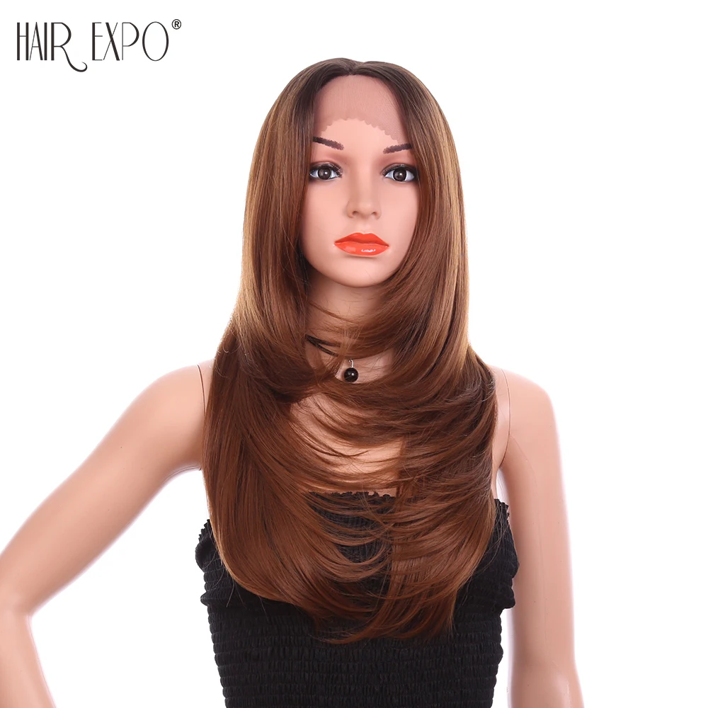 24inch Synthetic Lace Front Wig Straight Hand Tied Frontal Lace Wig 2