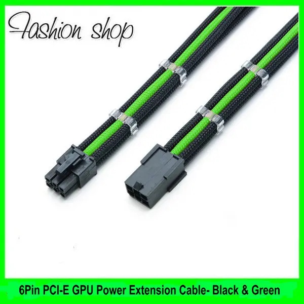 Free-Shipping-12-Single-Sleeved-Black-Green-6Pin-GPU-PCI-E-Female-to ...