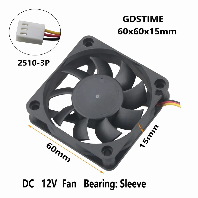 1 Piece Gdstime 6cm Dc 12v 60x60x15mm 3pin Pc Cpu Brushless Motor Cooling Fan 60mm X 15mm 6015 ...