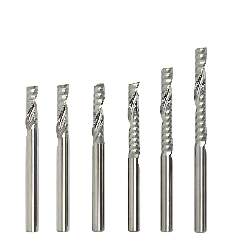 10pcs Single Flute CNC Router Bits One Flute Spiral End Mills Carbide ...